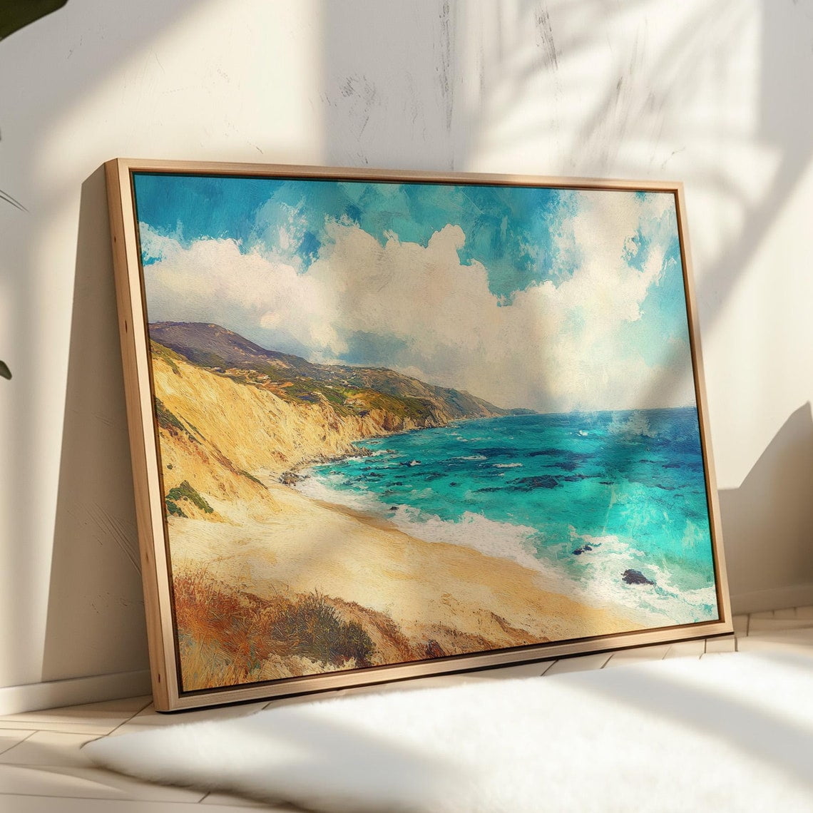 Dopaprint UNFRAMED PAPER POSTER Golden Coastal Cliffs With Vibrant Aqua ...