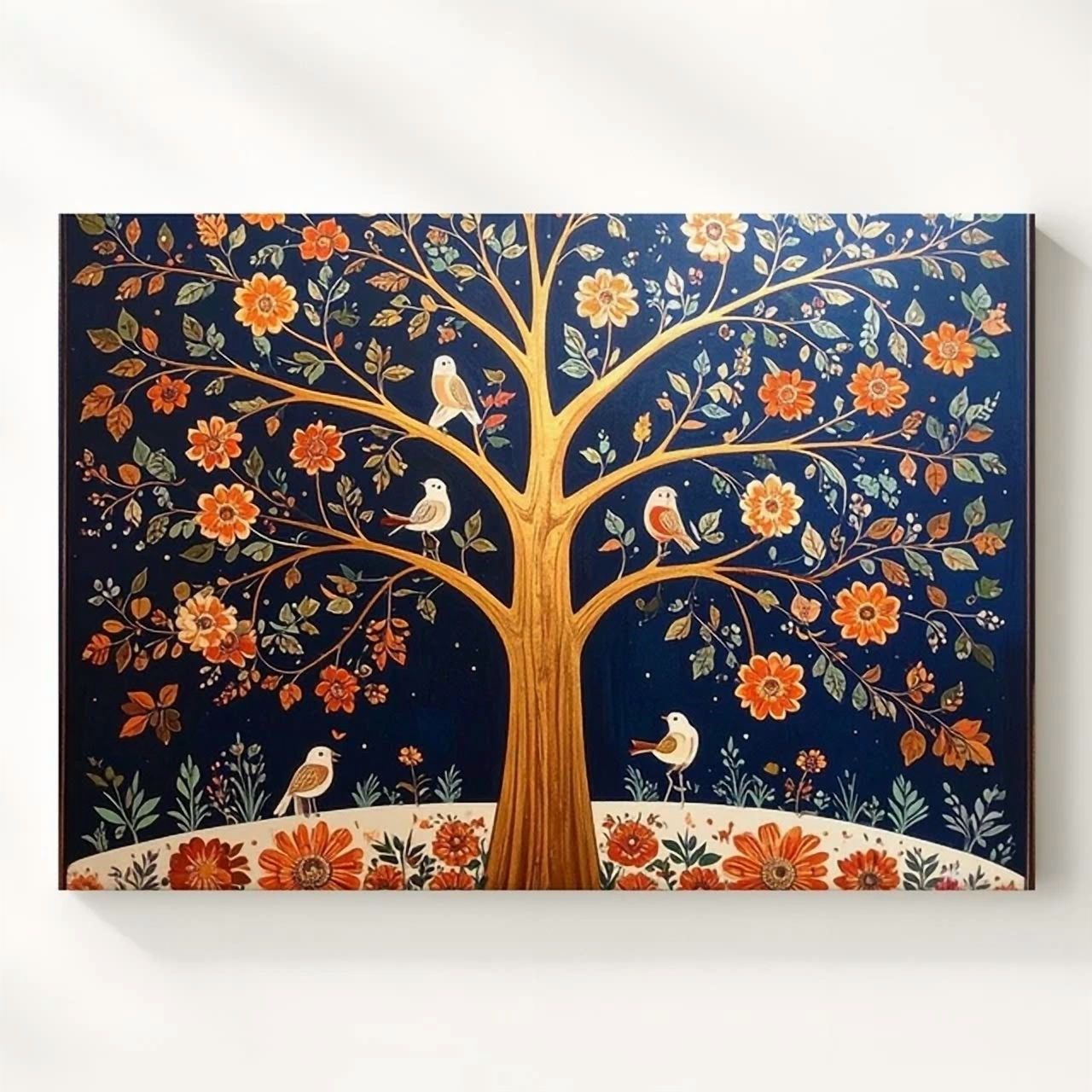 Dopaprint UNFRAMED PAPER POSTER Golden Folk Tree Symmetrical Bird ...