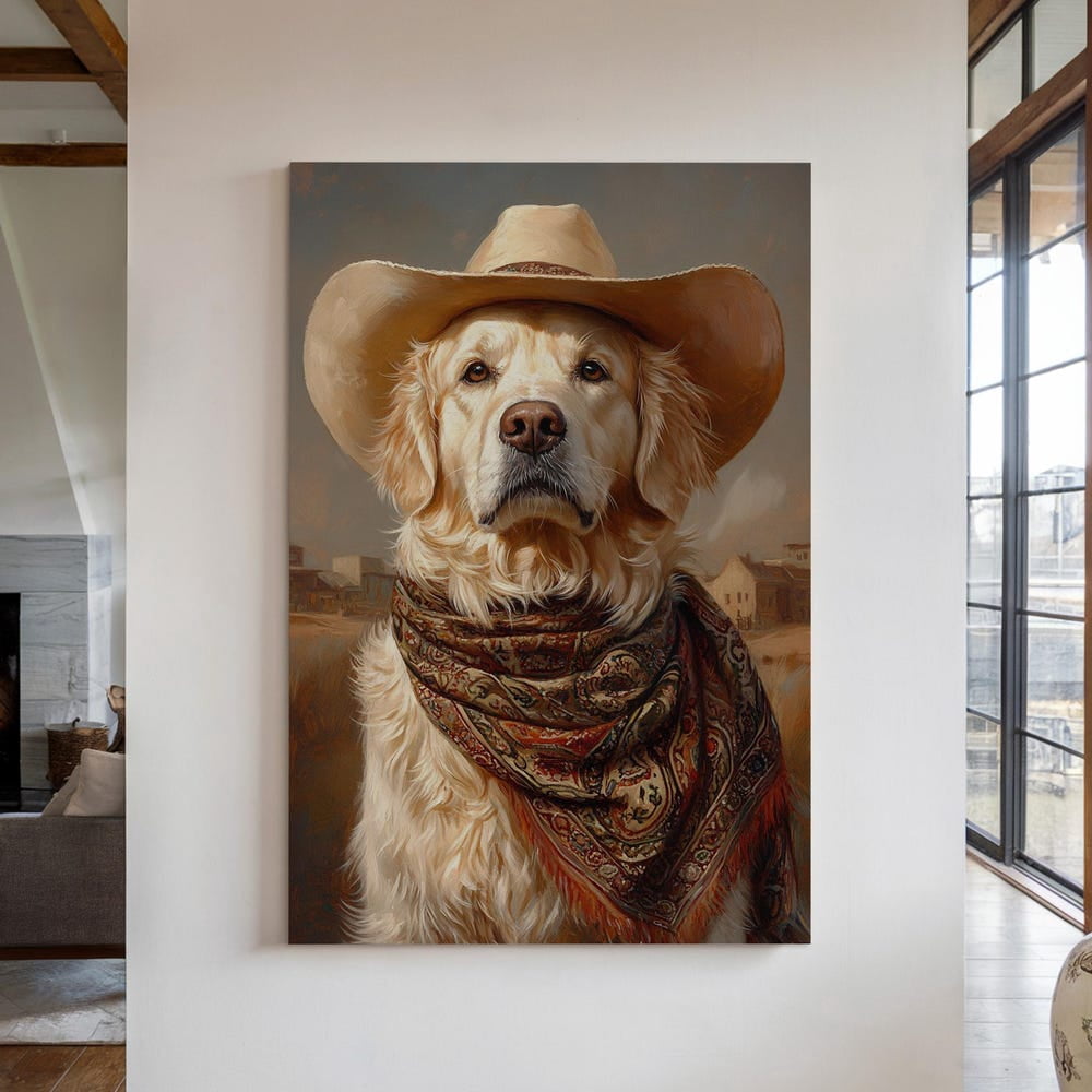 Dopaprint UNFRAMED PAPER POSTER Golden Retriever Cowboy Poster Art ...