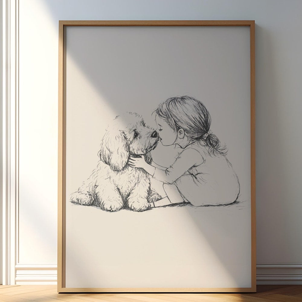 Dopaprint UNFRAMED PAPER POSTER Goldendoodle With Girl Print, Dog ...
