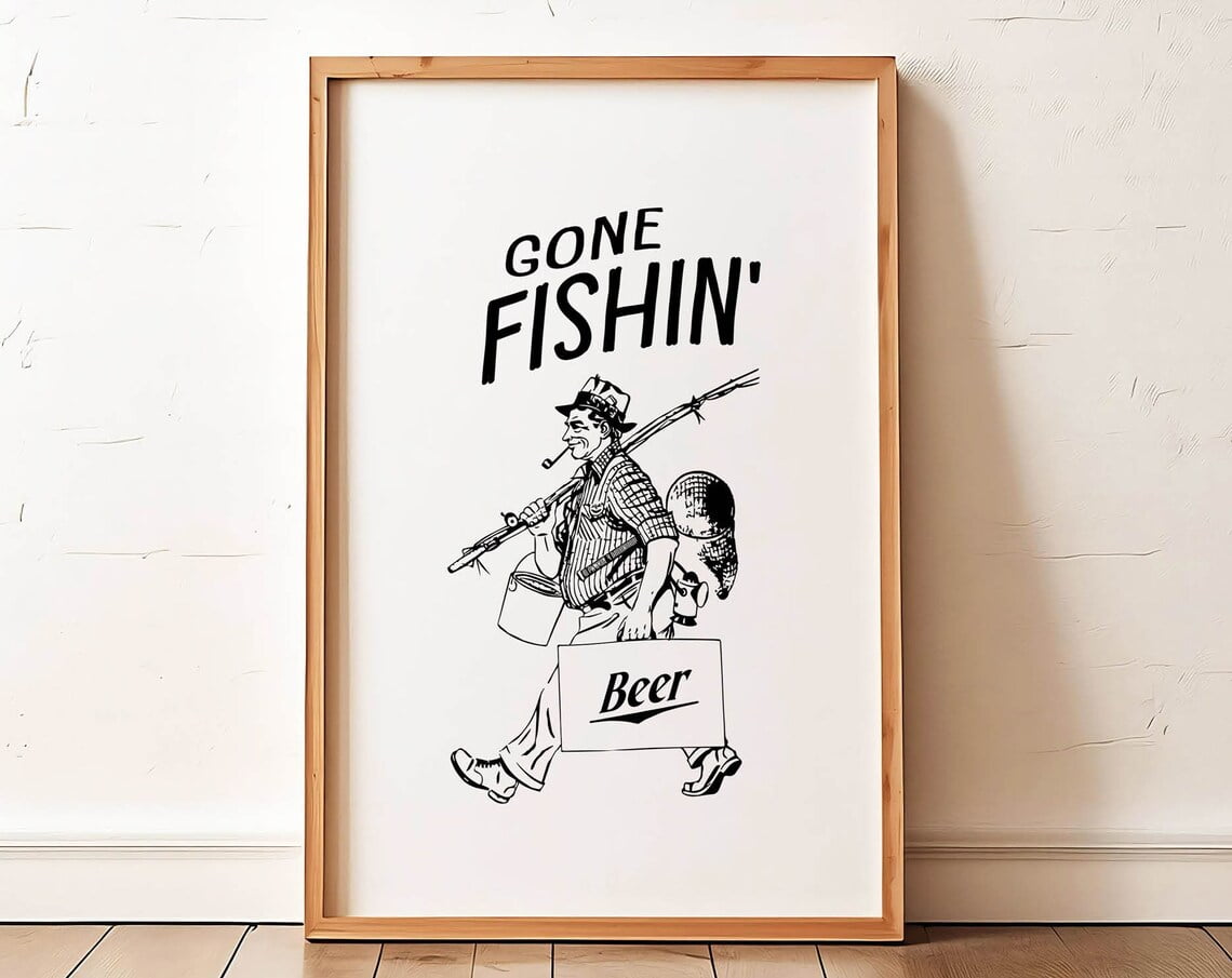 Dopaprint UNFRAMED PAPER POSTER Gone Fishing Print Cabin Wall Art ...