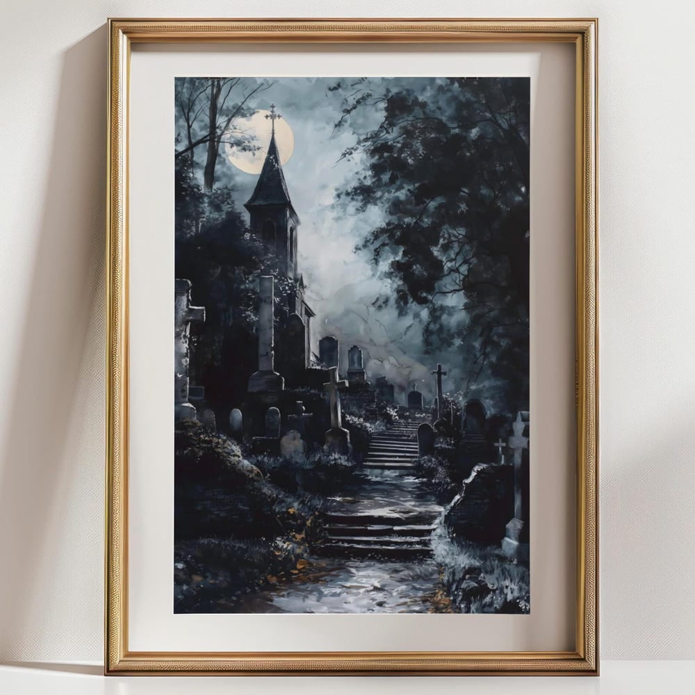 Dopaprint UNFRAMED PAPER POSTER Gothic Graveyard At Moonlight Art Print ...