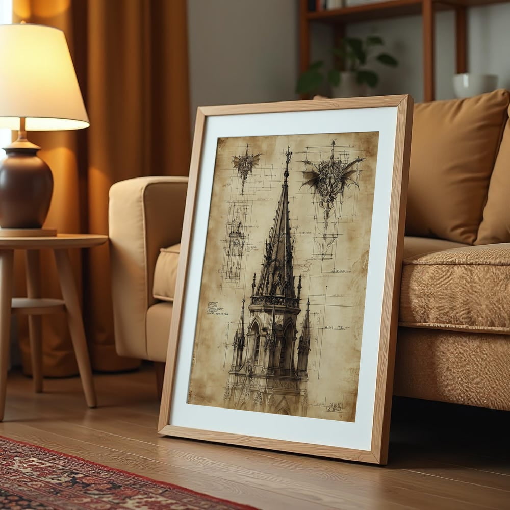 Dopaprint UNFRAMED PAPER POSTER Gothic Spire & Gargoyles Architectural ...