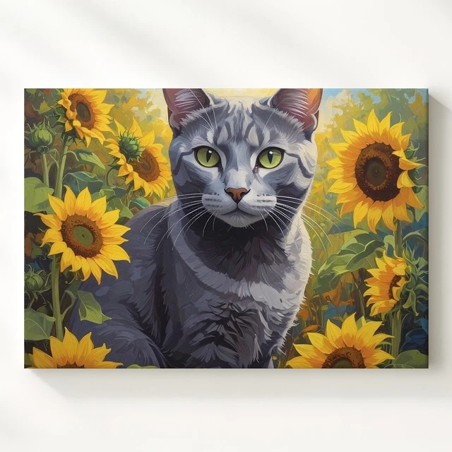 Dopaprint UNFRAMED PAPER POSTER Gray Cat In Sunflower Field Serene ...