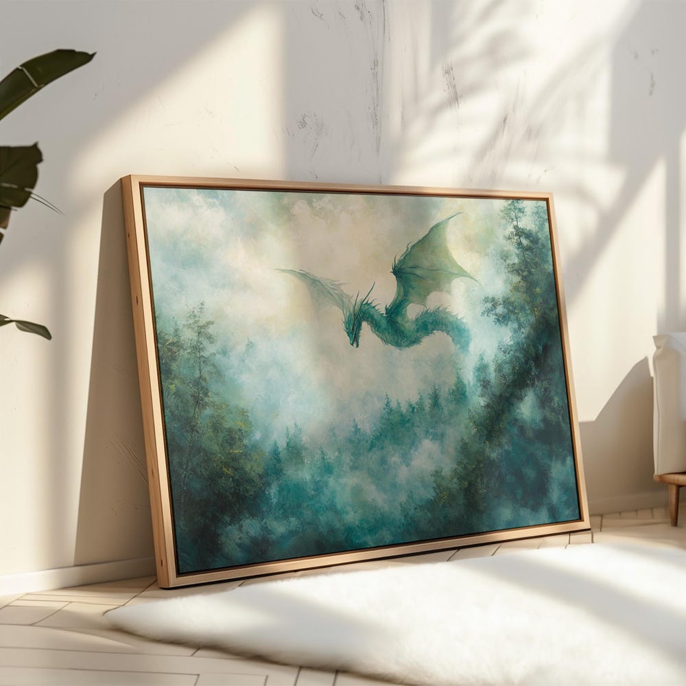 Dopaprint UNFRAMED PAPER POSTER Green Dragon Soaring Over Misty Forest ...