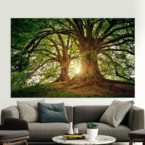 Dopaprint UNFRAMED PAPER POSTER Green Huge Tree Art Forest View Sunset ...