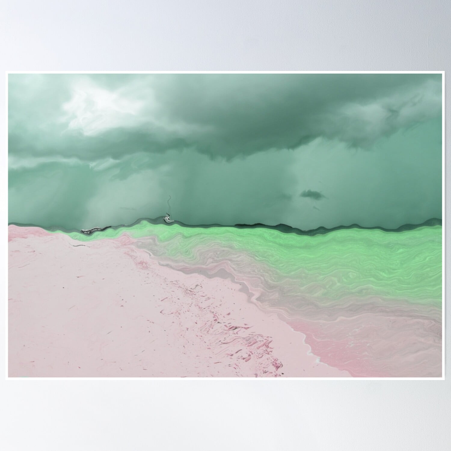 Dopaprint UNFRAMED PAPER POSTER Green Stormy Weather, Pink Sandy Beach ...