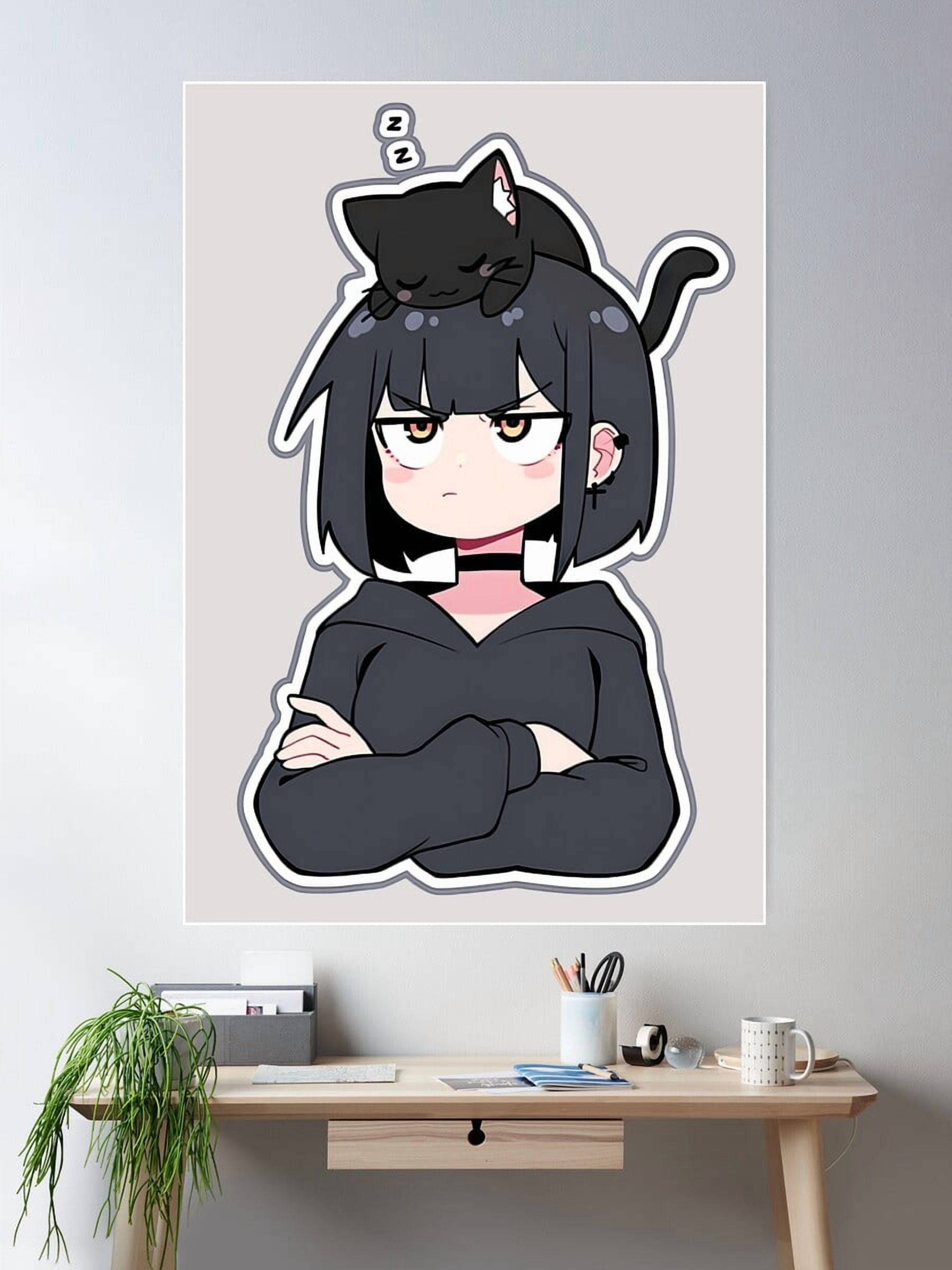 Dopaprint UNFRAMED PAPER POSTER Grumpy Goth Girl With Sleeping Black ...