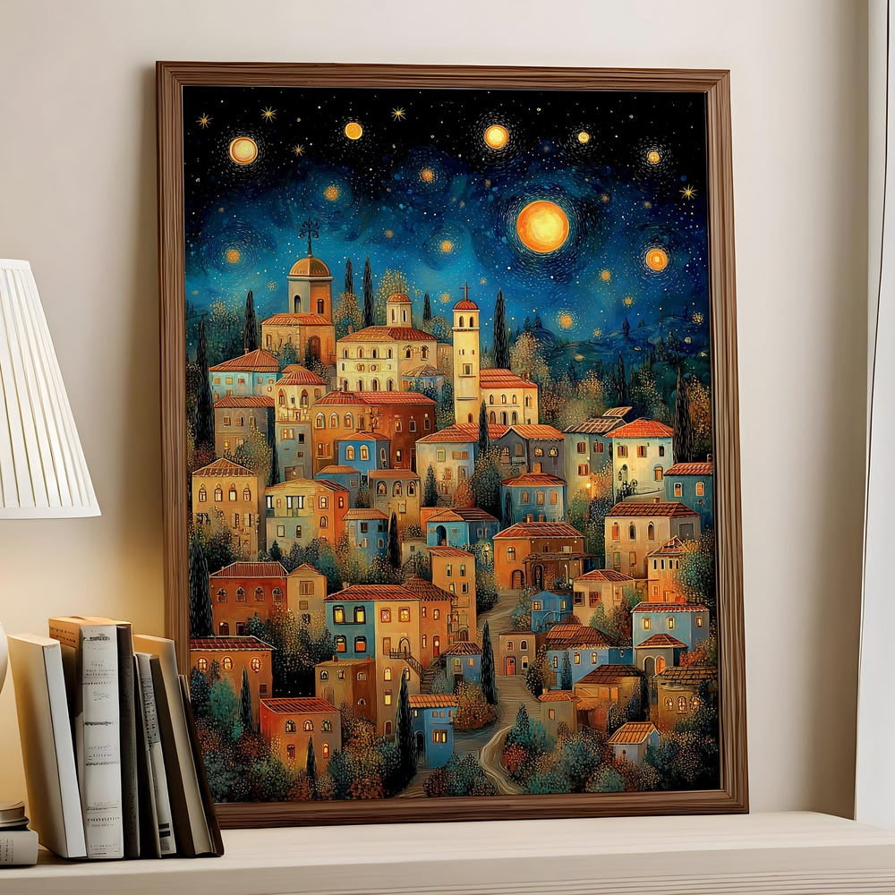 Dopaprint UNFRAMED PAPER POSTER Gustav Klimt Inspired Village Night Art ...
