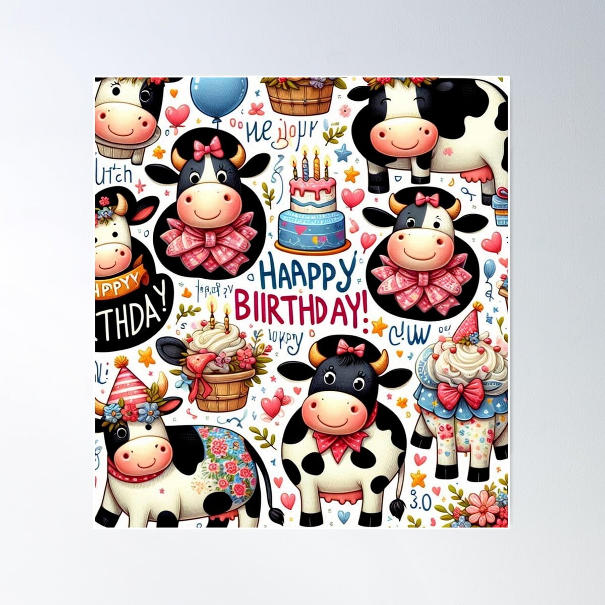 Dopaprint UNFRAMED PAPER POSTER Happy Birthday Funny Cows Poster Wall ...