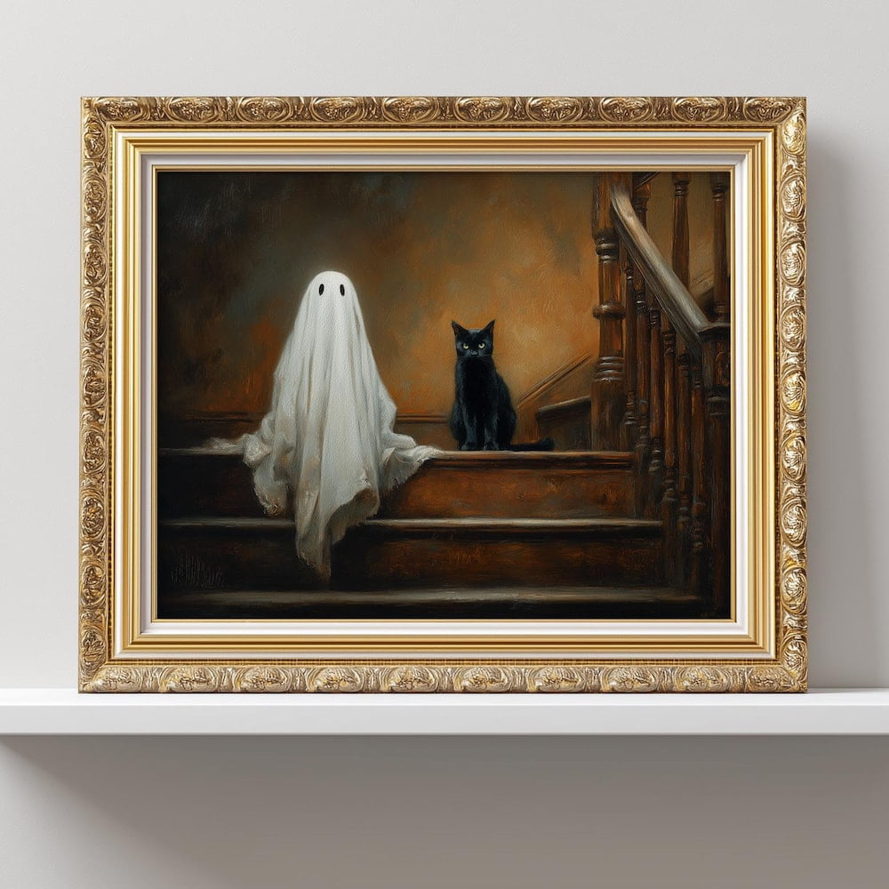 Dopaprint UNFRAMED PAPER POSTER Haunted House Ghost And Cat Wall Art ...