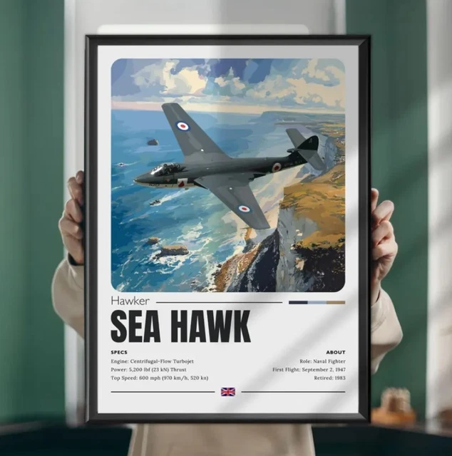 Dopaprint UNFRAMED PAPER POSTER Hawker Sea Hawk Print British Naval Jet ...