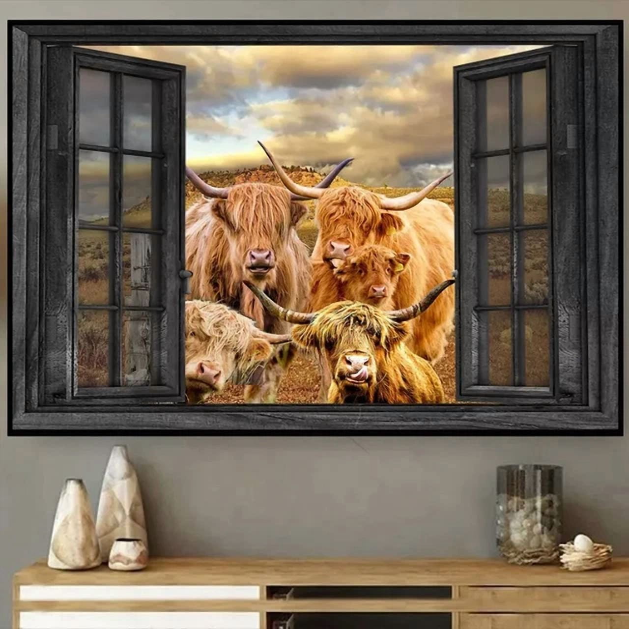 Dopaprint UNFRAMED PAPER POSTER Highland Cattle Out Window Farming ...