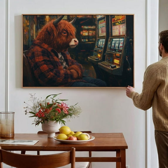 Dopaprint UNFRAMED PAPER POSTER Highland Cow Casino Art, Vintage Slot ...