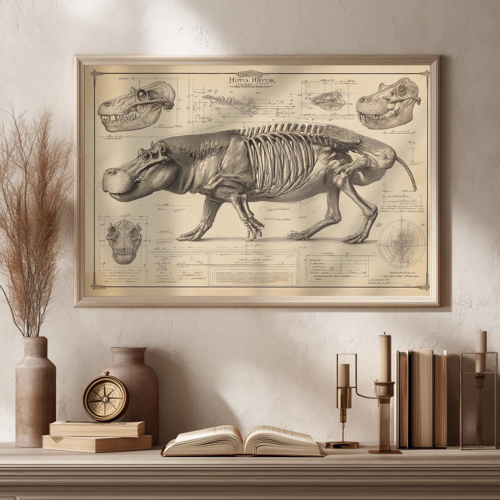 Dopaprint UNFRAMED PAPER POSTER Hippo Skeleton Poster Vintage ...