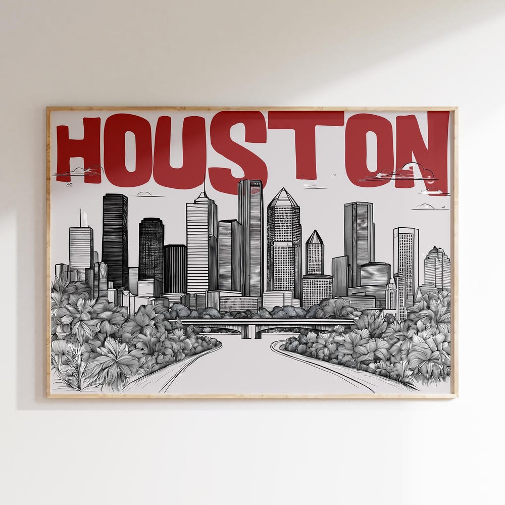 Dopaprint UNFRAMED PAPER POSTER Houston Skyline Poster - Modern Black ...