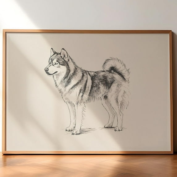 Dopaprint UNFRAMED PAPER POSTER Husky Retro Painting, Dog Vintage Print ...