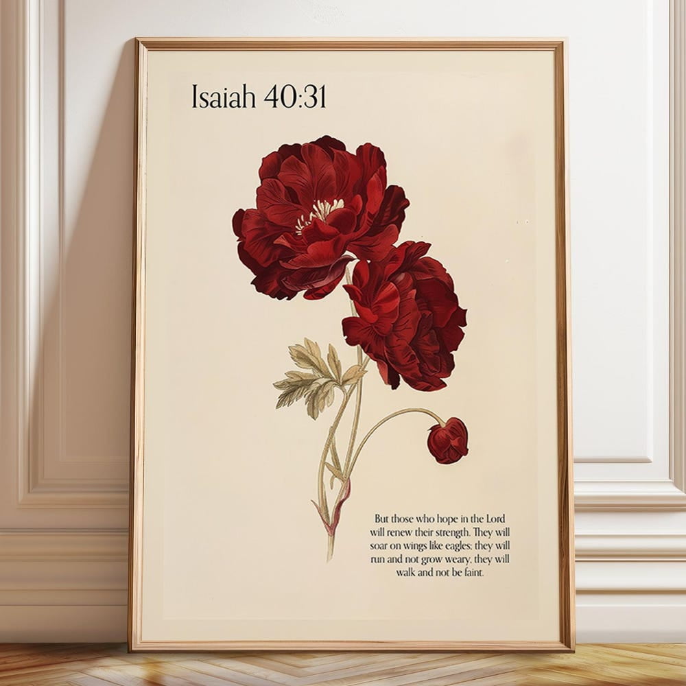 Dopaprint UNFRAMED PAPER POSTER Isaiah 40:31 Wall Art Print Red Peonies ...
