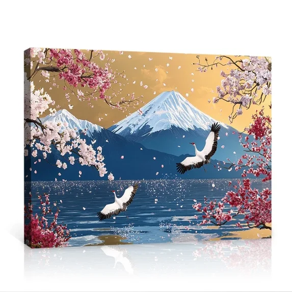 Dopaprint UNFRAMED PAPER POSTER Japanese Cranes Cherry Blossom Mountain ...