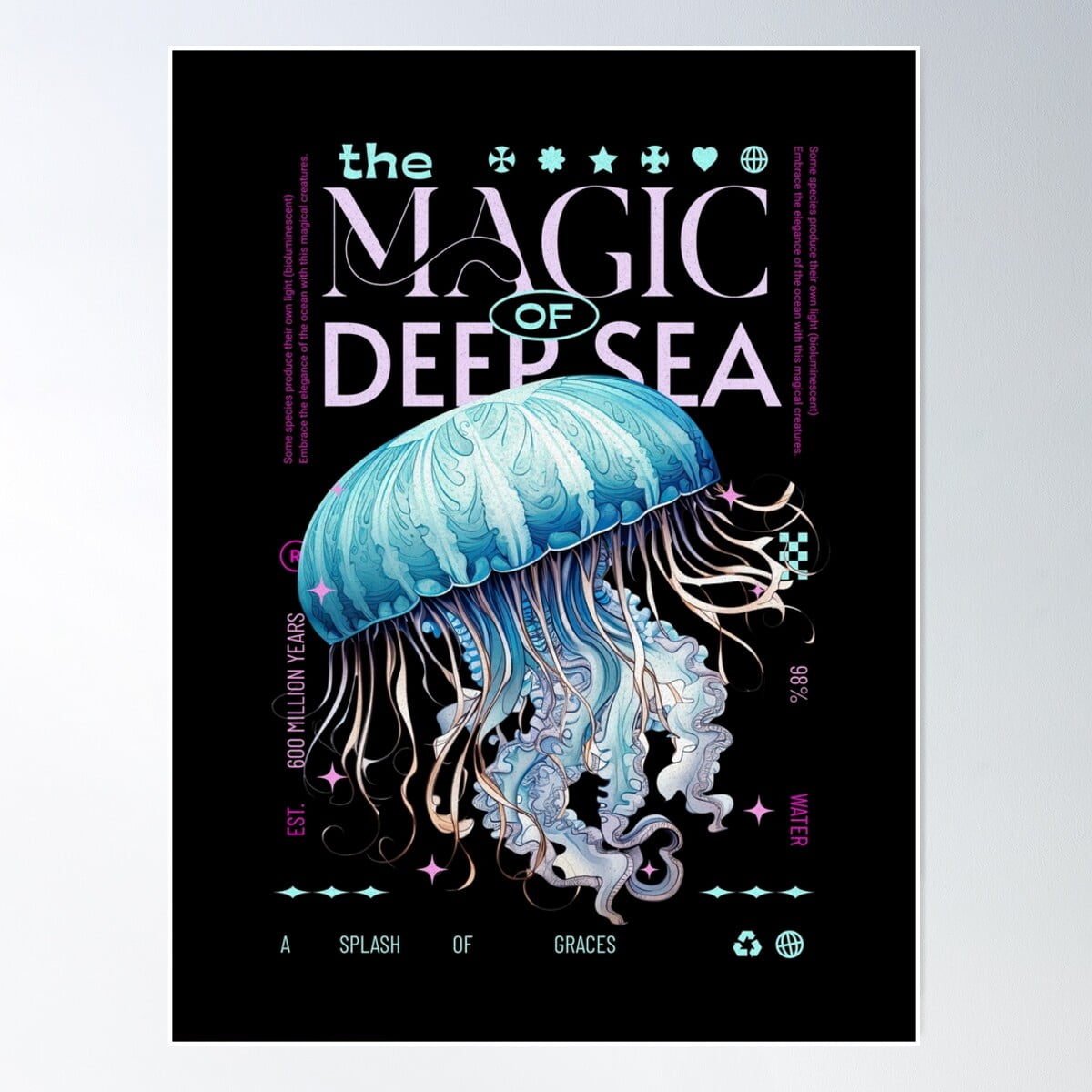 Dopaprint UNFRAMED PAPER POSTER Jelly Jellyfish Bioluminiscent Deep Sea ...
