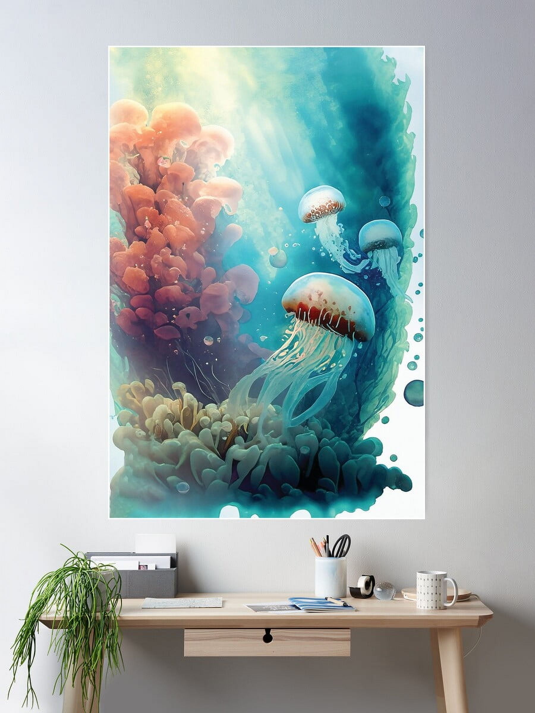 Dopaprint UNFRAMED PAPER POSTER Jellyfish Aquarelle, Sea Creature ...