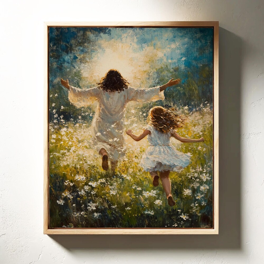 Dopaprint UNFRAMED PAPER POSTER Jesus And Child Running In A Sunlit ...
