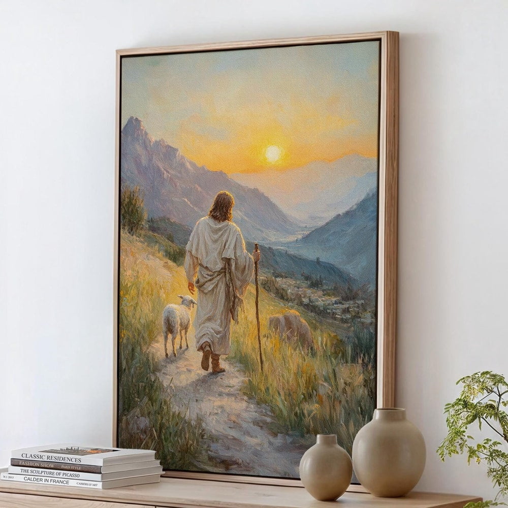 Dopaprint UNFRAMED PAPER POSTER Jesus Walking With Sheep At Sunset ...