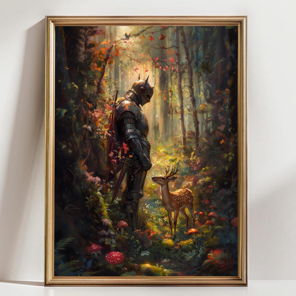 Dopaprint UNFRAMED PAPER POSTER Knight And Deer Fantasy Art Print ...