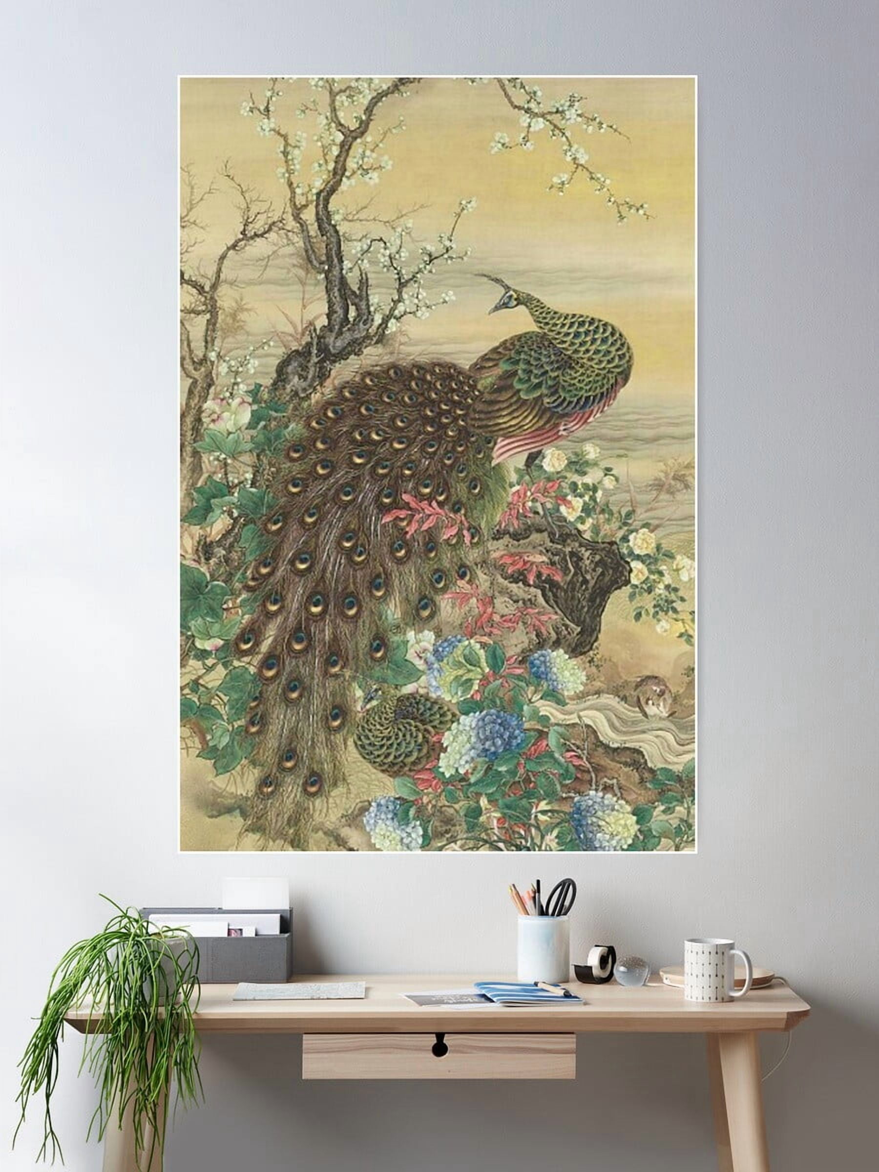 Dopaprint UNFRAMED PAPER POSTER Lady Peacock Chinoiserie Poster Wall ...