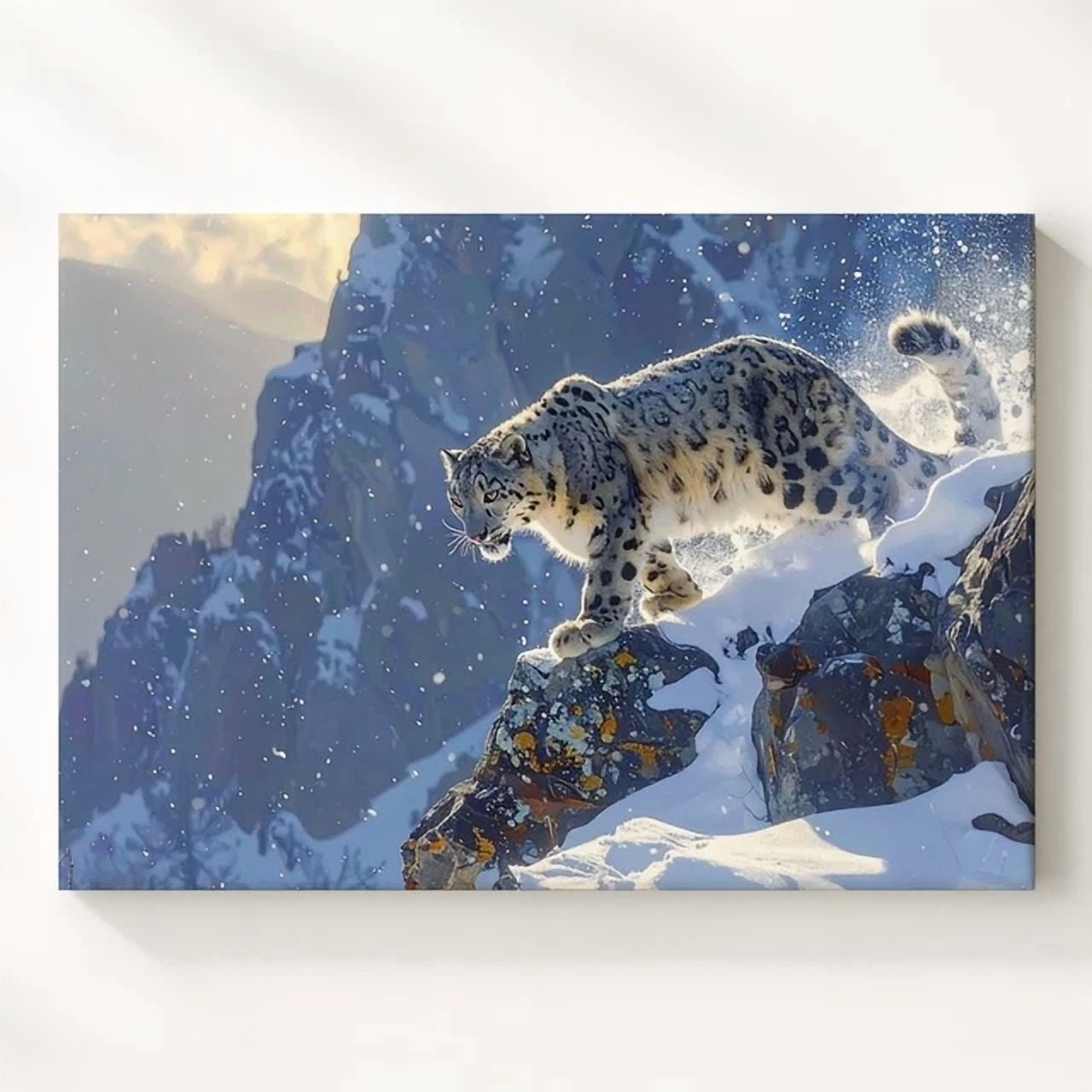 Dopaprint UNFRAMED PAPER POSTER Leaping Snow Leo.Pard Posterwild Arctic ...