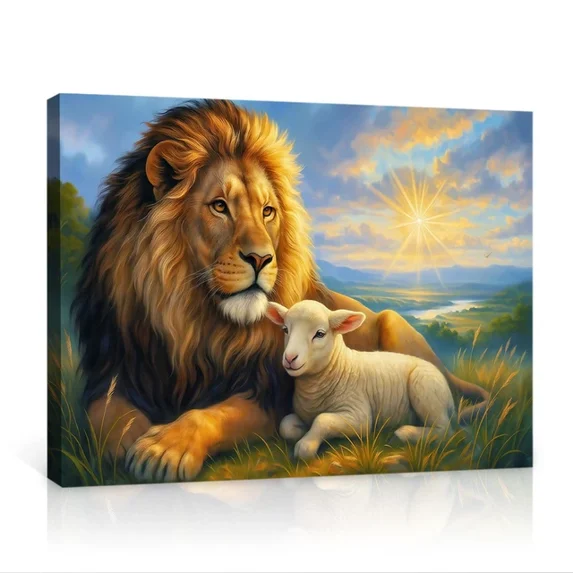 Dopaprint UNFRAMED PAPER POSTER Lion And Lamb Peaceful Landscape Wall ...