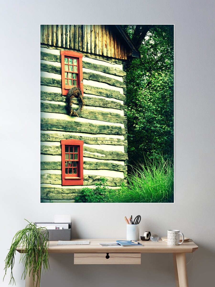 Dopaprint UNFRAMED PAPER POSTER Log Home Wreath Historic Building Red ...