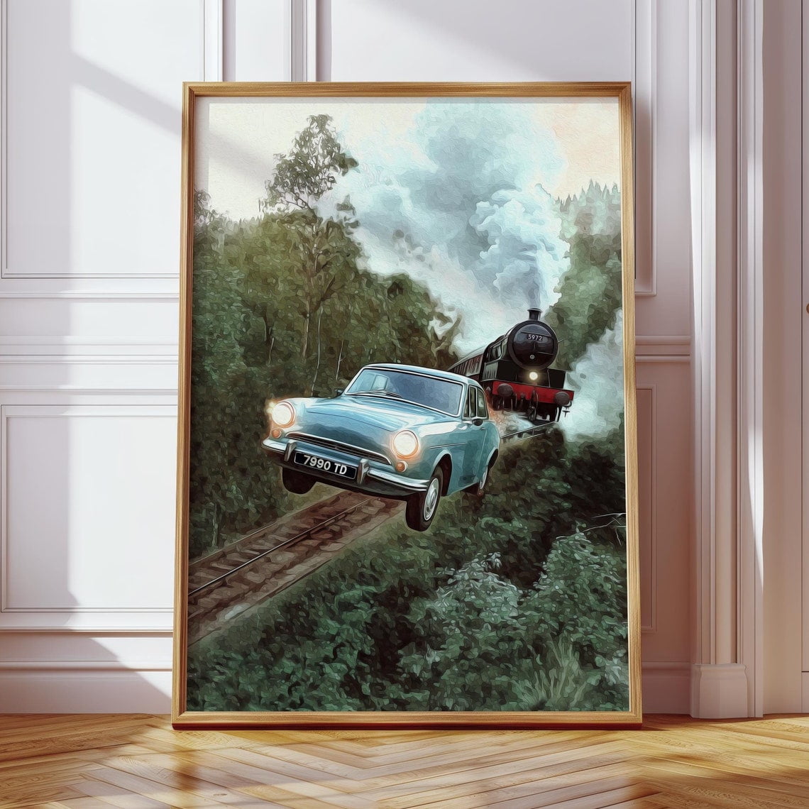 Dopaprint UNFRAMED PAPER POSTER Magic Flying Car Print, Blue Ford ...