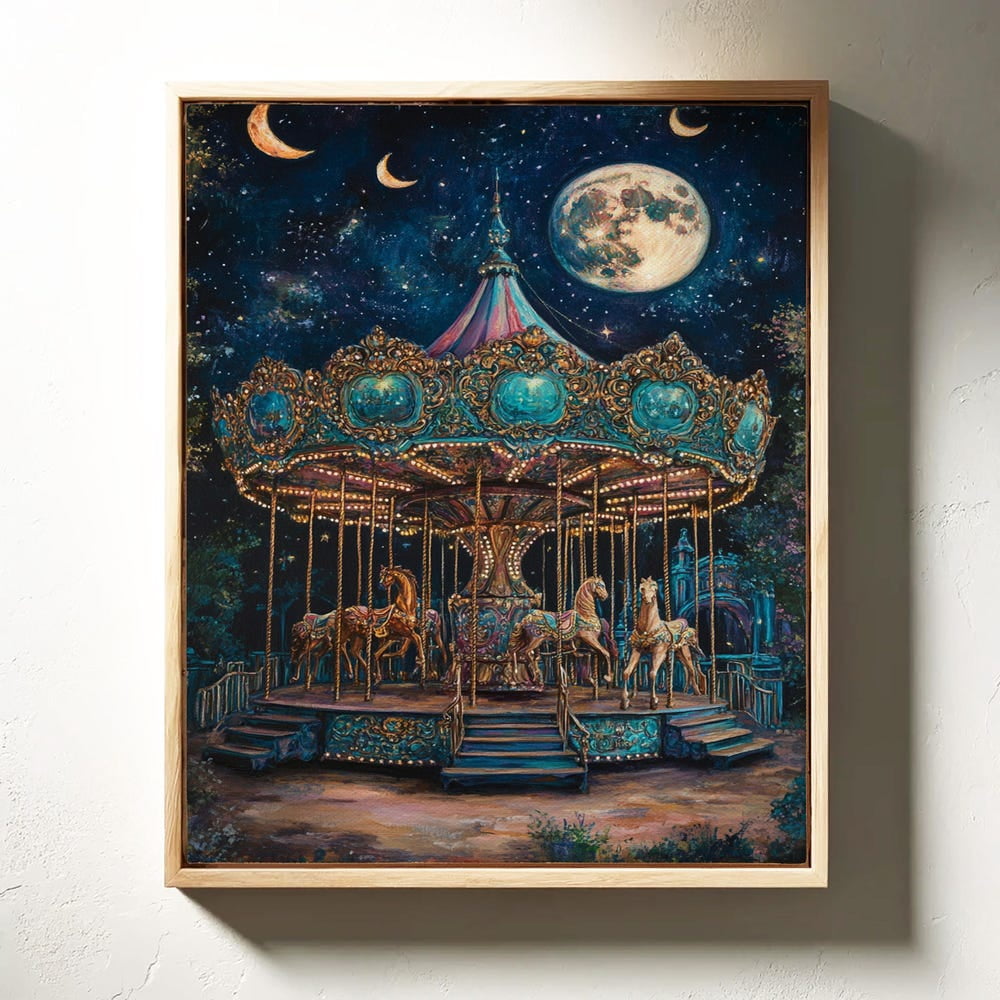 Dopaprint UNFRAMED PAPER POSTER Magical Carousel Under The Moonlit Sky ...