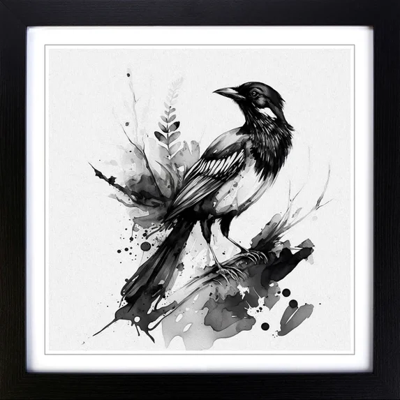 Dopaprint UNFRAMED PAPER POSTER Magpie Ink Wash Wall Art Print Poster, Home Decor Art, Home ...