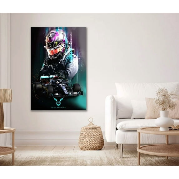 Dopaprint UNFRAMED PAPER POSTER Man In Full Face Helmet & Racing Car ...