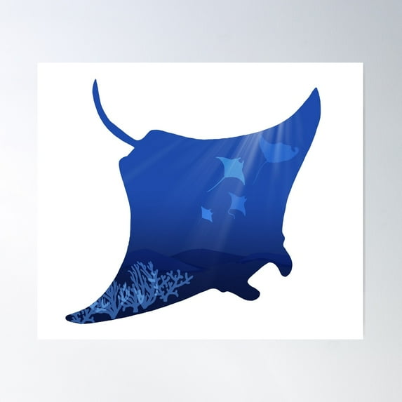 Dopaprint UNFRAMED PAPER POSTER Manta Ray Silhouette With Coral Reef ...