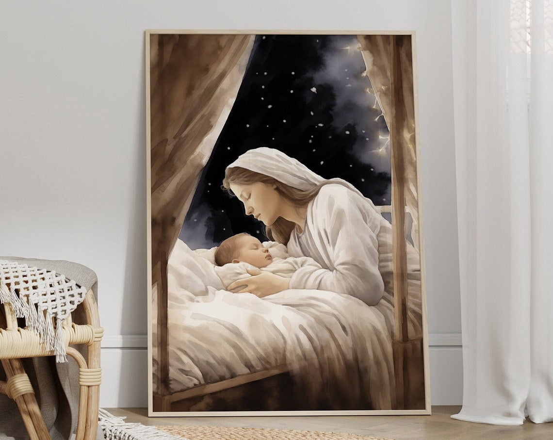 Dopaprint UNFRAMED PAPER POSTER Mary And Baby Jesus In A Crib Poster ...