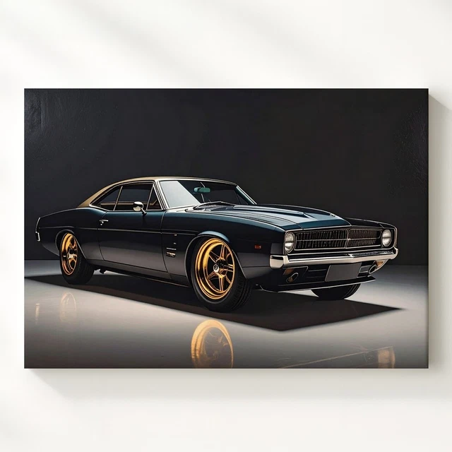 Dopaprint UNFRAMED PAPER POSTER Matte Black Restomod Muscle Car Golden ...