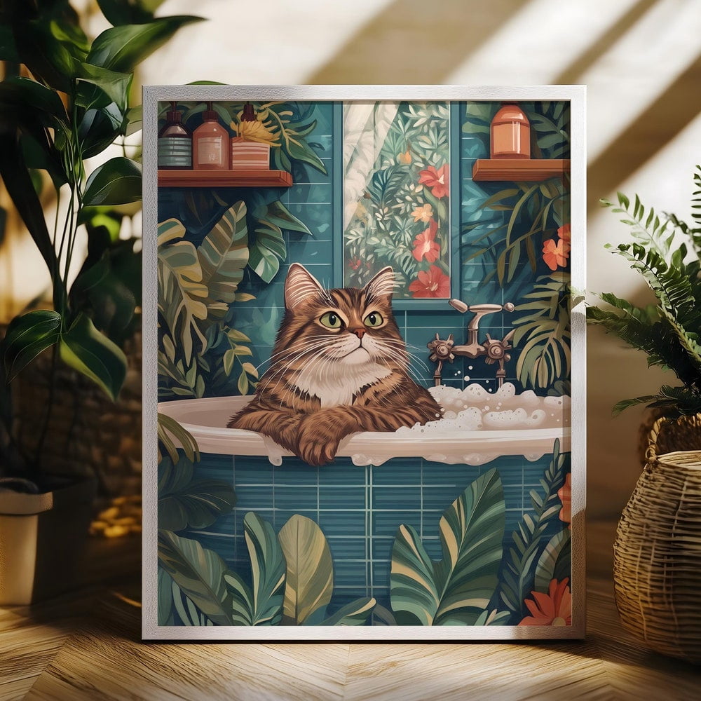 Dopaprint UNFRAMED PAPER POSTER Maximalist Funny Cat Bathroom Wall Art ...