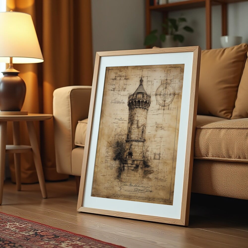 Dopaprint UNFRAMED PAPER POSTER Medieval Tower Blueprint Poster Vintage ...