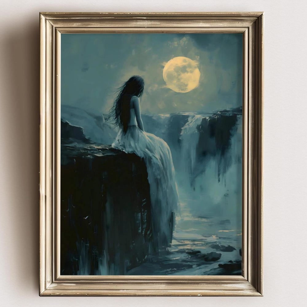 Dopaprint UNFRAMED PAPER POSTER Melancholy Moonlight Cliff Art Gothic ...