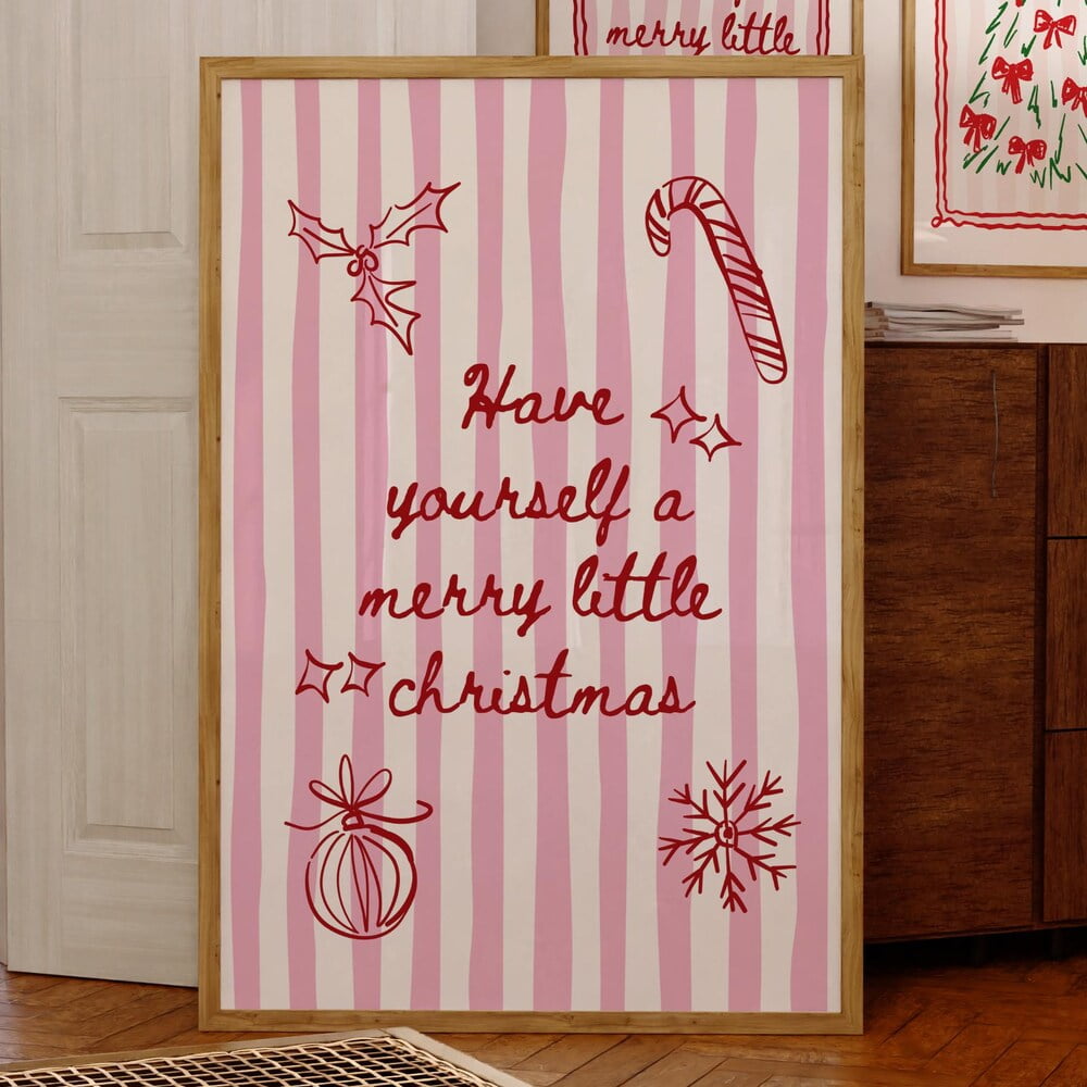 Dopaprint UNFRAMED PAPER POSTER Merry Chris.Tmas Print, Trendy Holiday Wall Art, Preppy Holiday ...