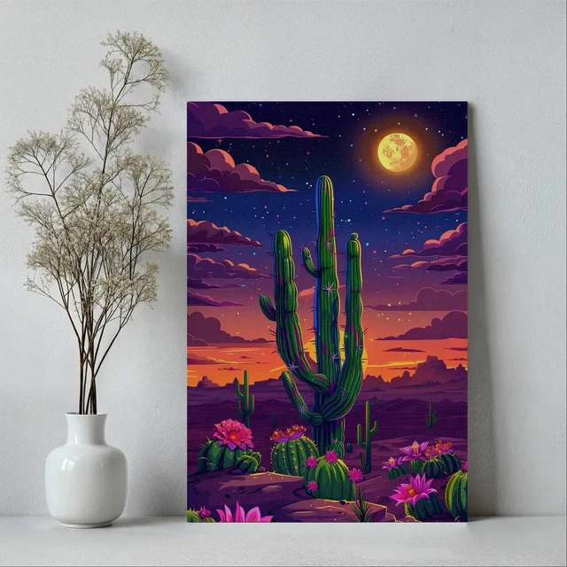 Dopaprint UNFRAMED PAPER POSTER Mexi.Can Moonlit Purple Desert Cacti ...