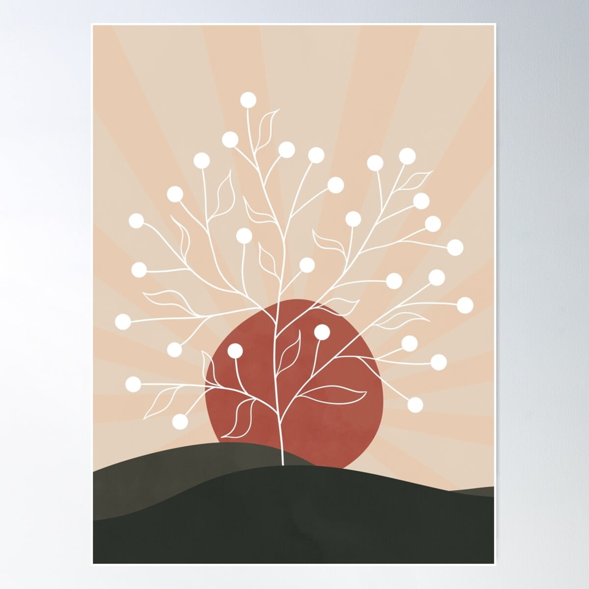 Dopaprint UNFRAMED PAPER POSTER Minimalist Landscape Art With A Tree, A ...