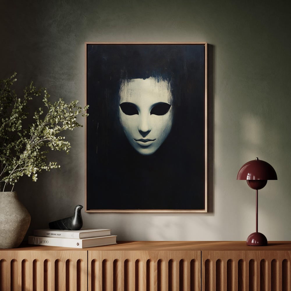 Dopaprint UNFRAMED PAPER POSTER Minimalist White Mask Face On Black Art ...