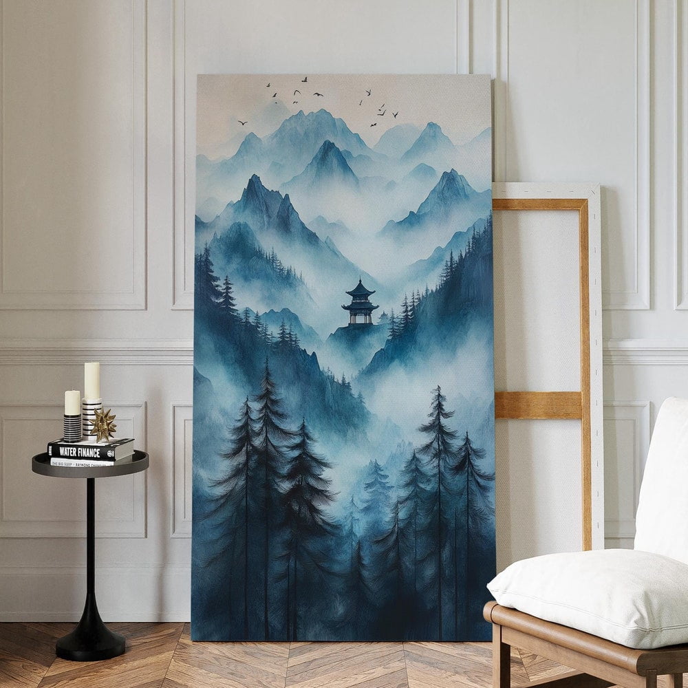 Dopaprint UNFRAMED PAPER POSTER Misty Blue Mountain Pagoda Art - Serene ...