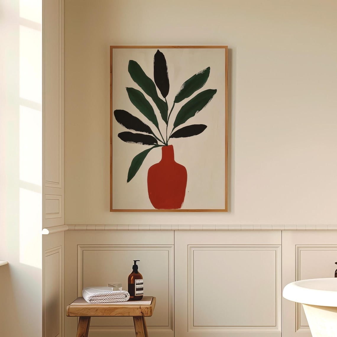 Dopaprint UNFRAMED PAPER POSTER Modern Plant Print, Bold Red Vase Botanical Wall Decor ...