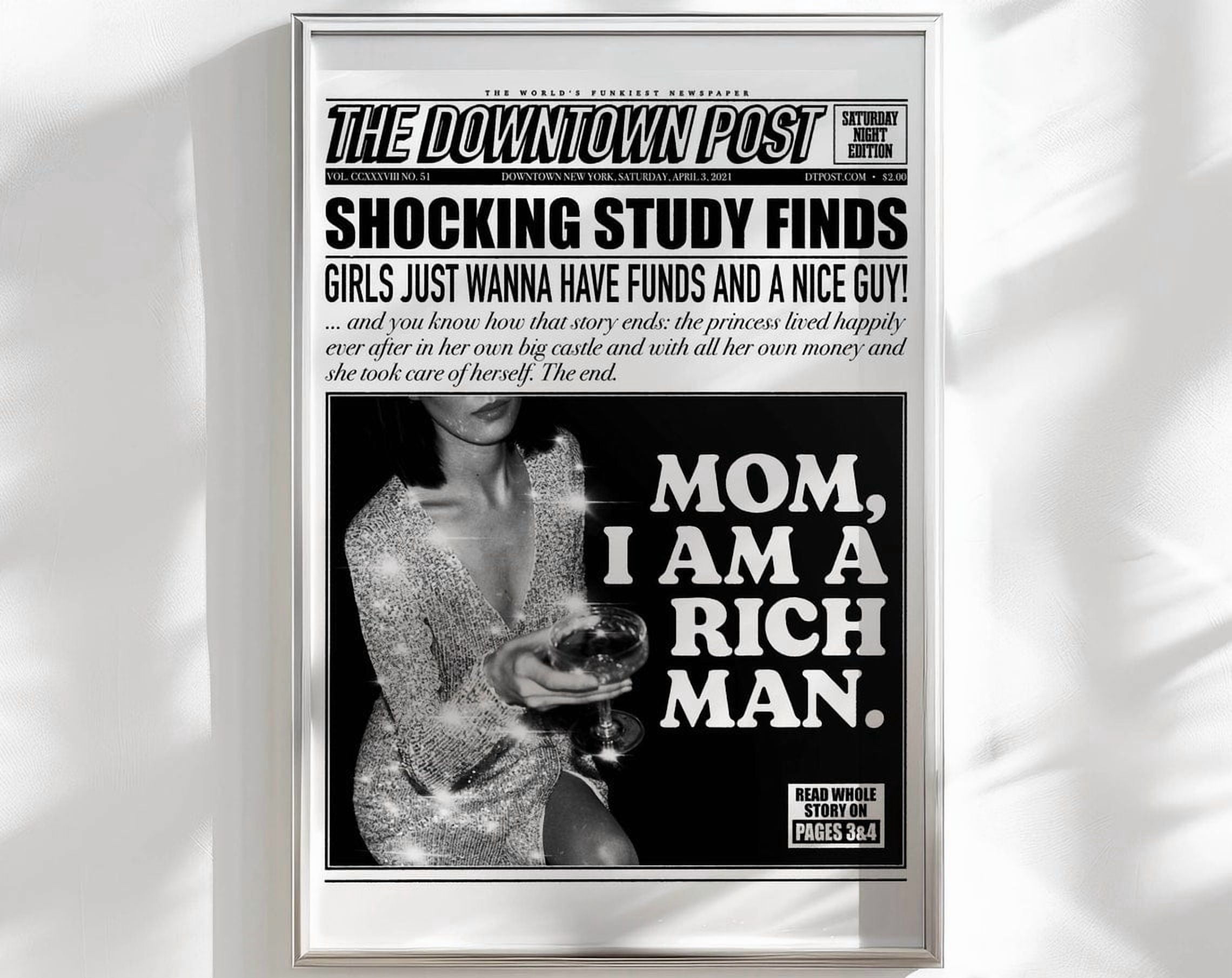 Dopaprint UNFRAMED PAPER POSTER Mom I Am A Rich Man Newspaper Headline ...