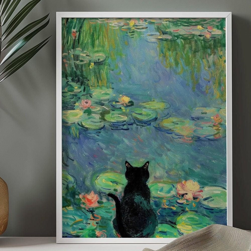 Dopaprint UNFRAMED PAPER POSTER Monet Waterlily Cat Print, Claude Monet ...